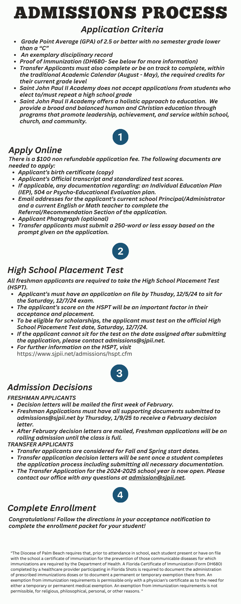 Admissions Criteria & Process - Saint John Paul II Academy